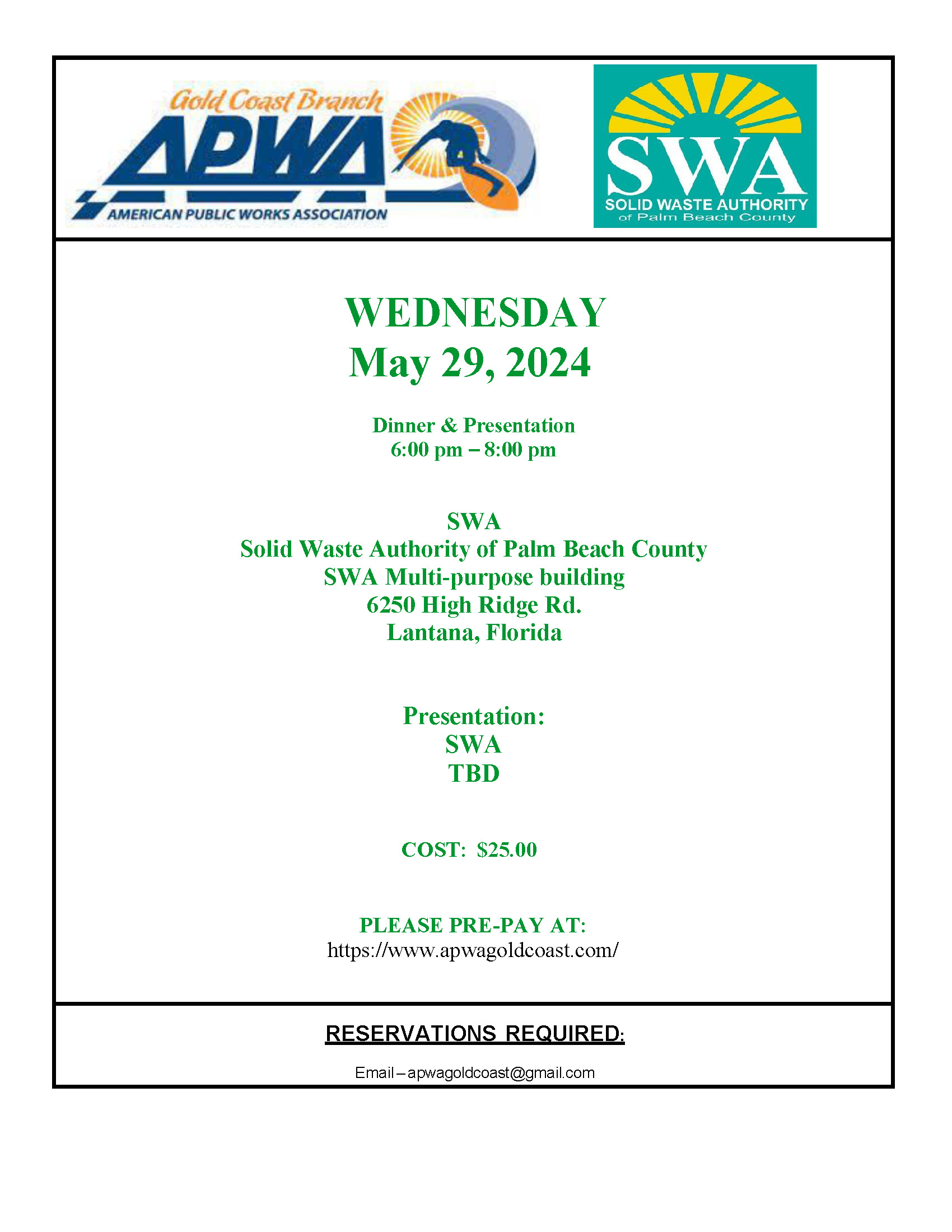 APWA Florida Gold Coast | Dinner Meeting at SWA (Solid Waste Authority ...