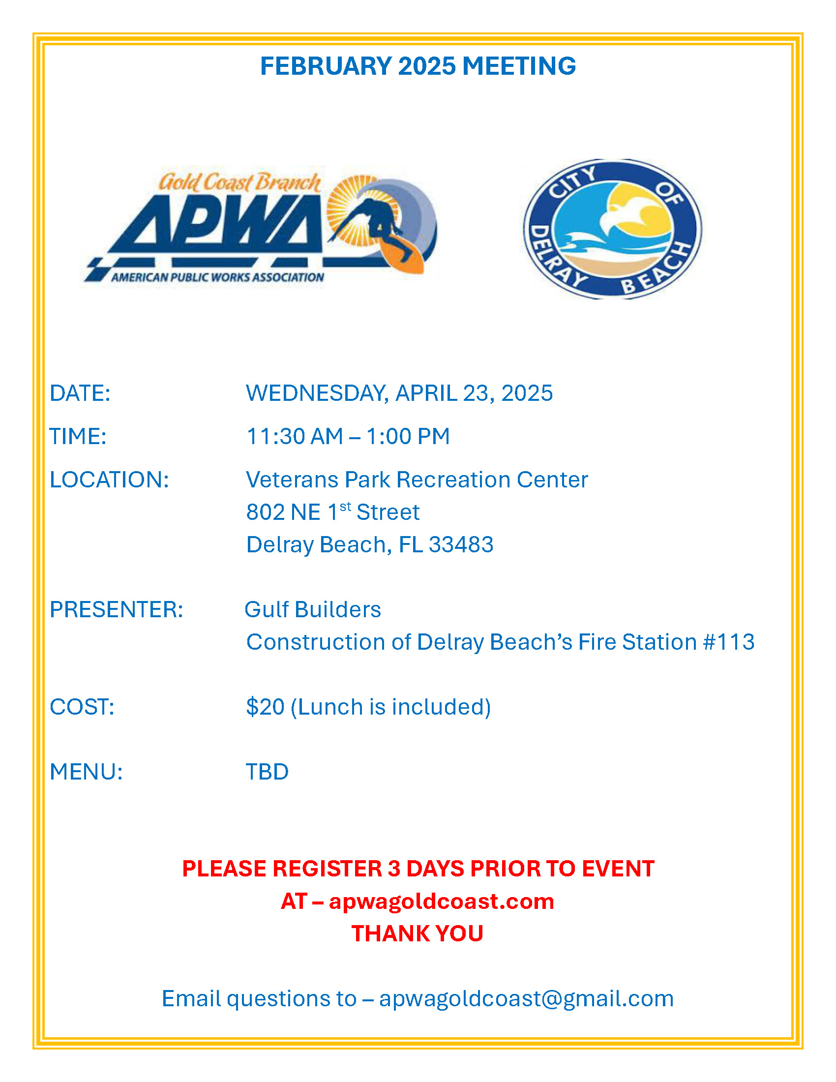 APWA Gold Coast monthly meeting / Delray Beach – APWA Florida Chapter