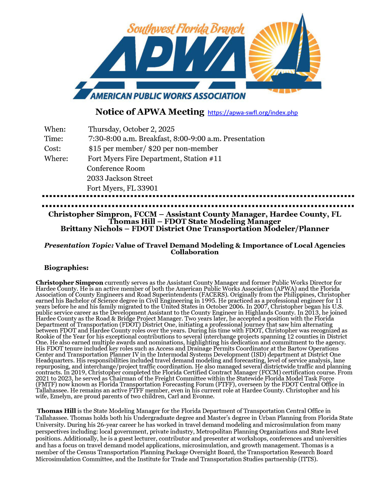 APWA SWFL Branch Breakfast Meeting – APWA Florida Chapter
